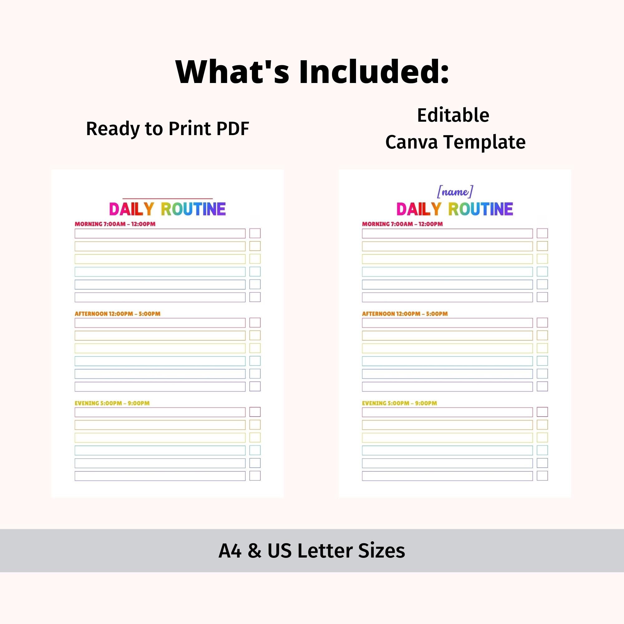 EDITABLE Kids Routine Checklist Rainbow Daily Routine Checklist Daily ...