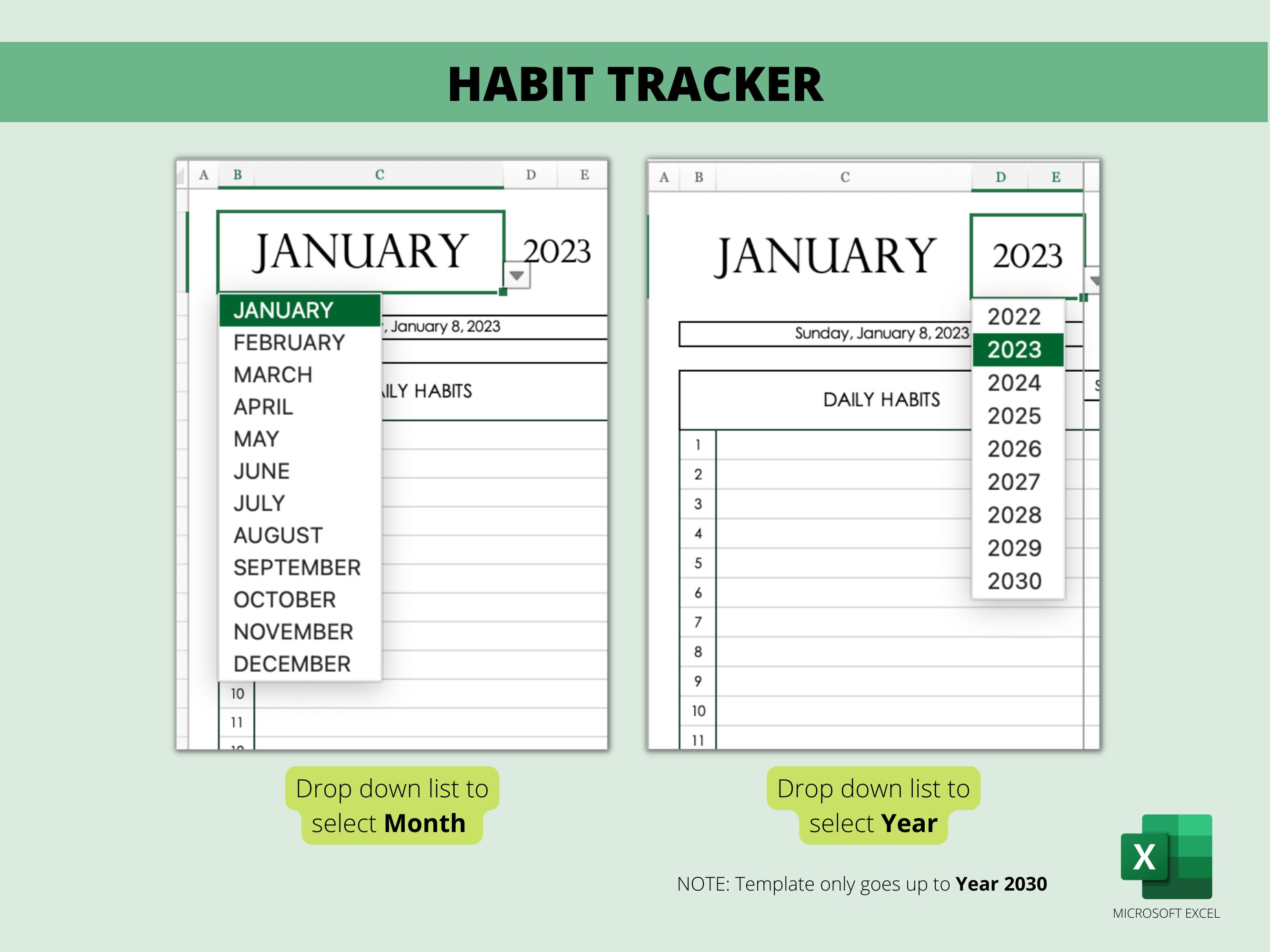 Habit Tracker Excel Spreadsheet Daily Habit Tracker Weekly Habit ...