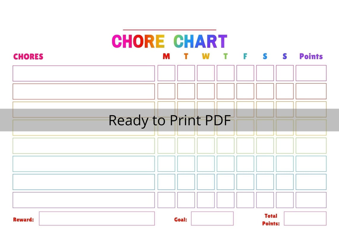 EDITABLE Daily Chore Chart With Reward Points System Rainbow Kids Teens ...