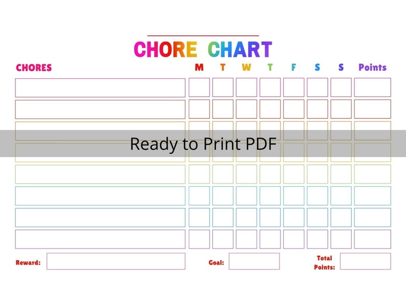 EDITABLE Daily Chore Chart With Reward Points System Rainbow Kids Teens ...