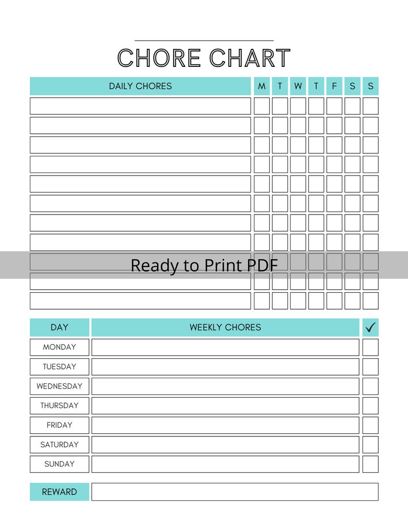 EDITABLE Daily & Weekly Chore Chart for Teens Kids Chore Chart Simple ...