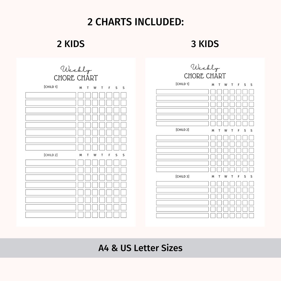 EDITABLE Multiple Kids Weekly Chore Chart Minimalist 2 Kids and 3 Kids ...