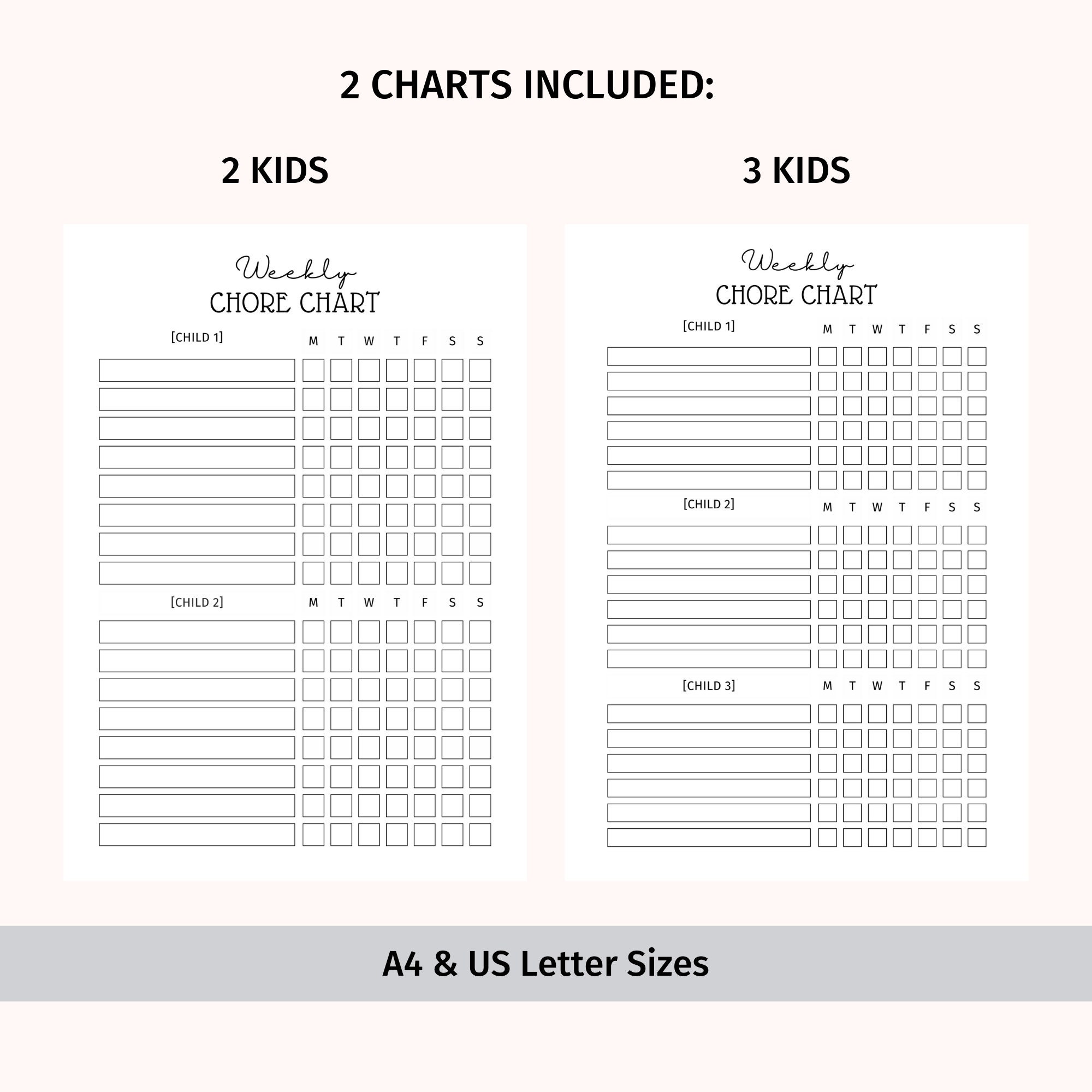 EDITABLE Multiple Kids Weekly Chore Chart - Minimalist | 2 Kids and 3 ...
