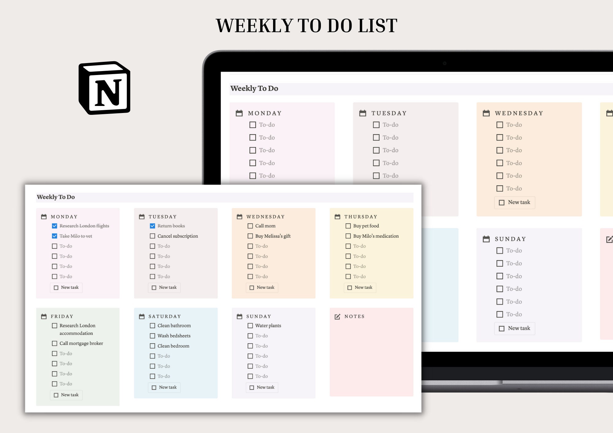 Notion Weekly Planner Template Simple Digital Planner Weekly - Etsy