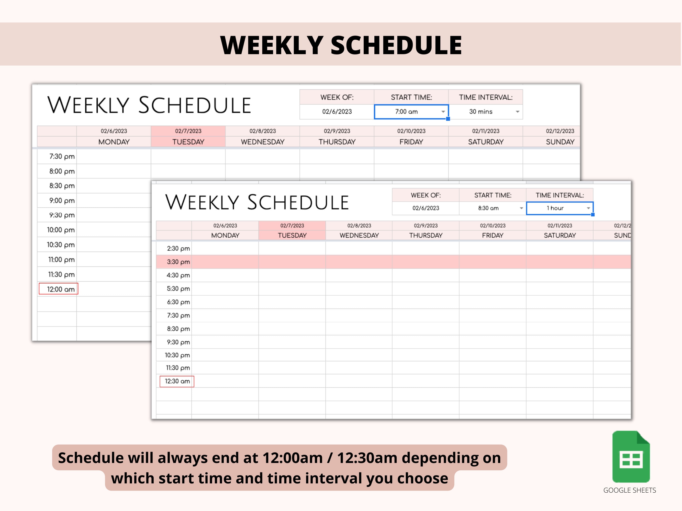 Weekly Schedule Google Sheets Daily Schedule Digital Weekly Schedule ...