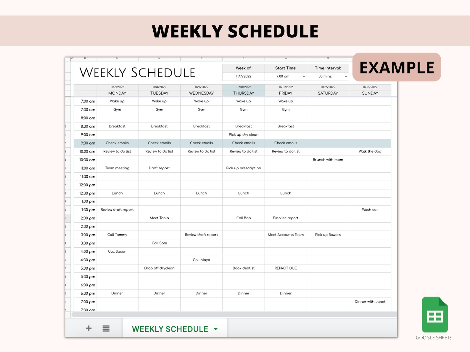Weekly Schedule Google Sheets Daily Schedule Digital Weekly Schedule ...