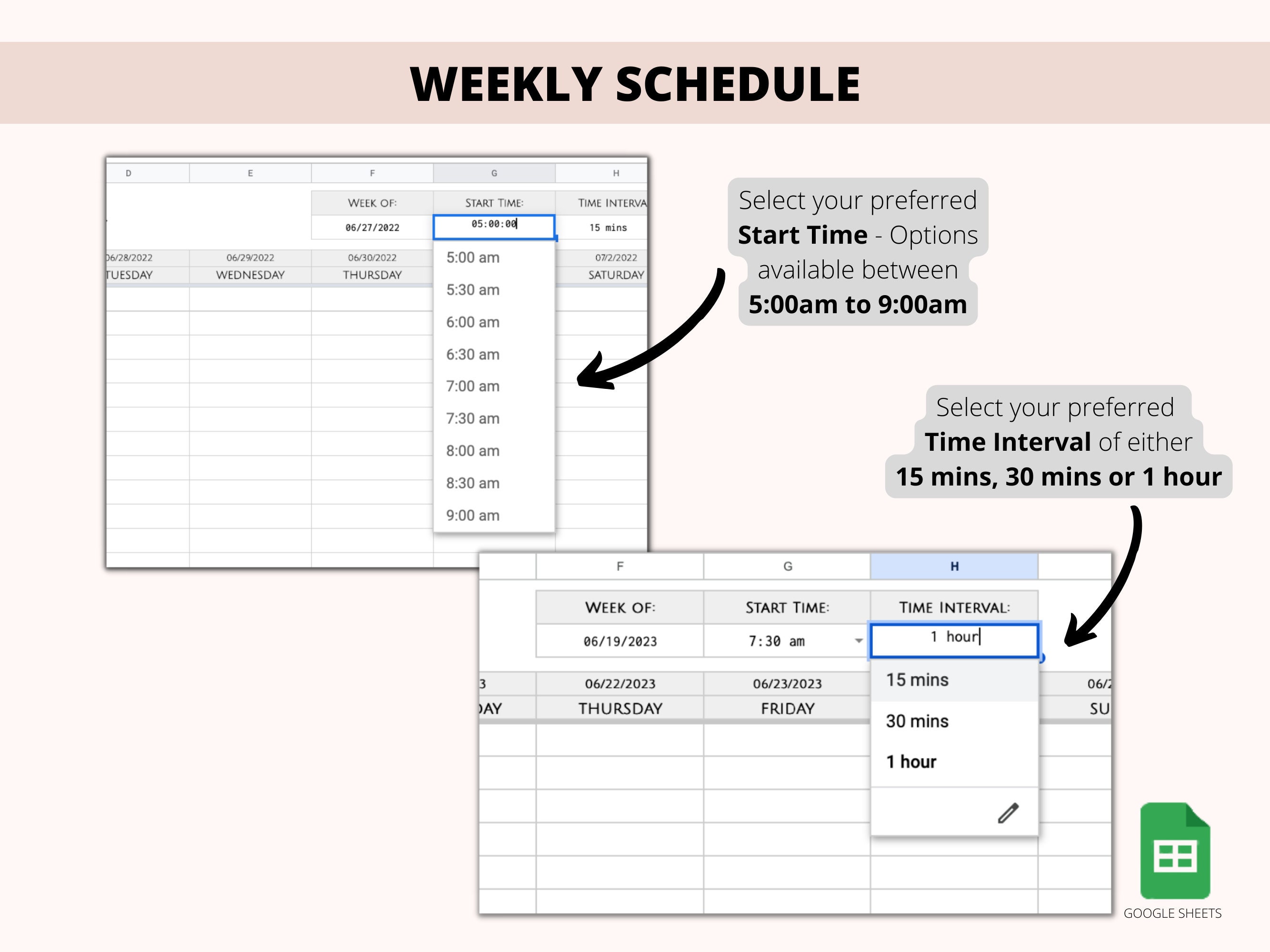 Weekly Schedule Google Sheets | Digital Daily Task Planner (digital ...