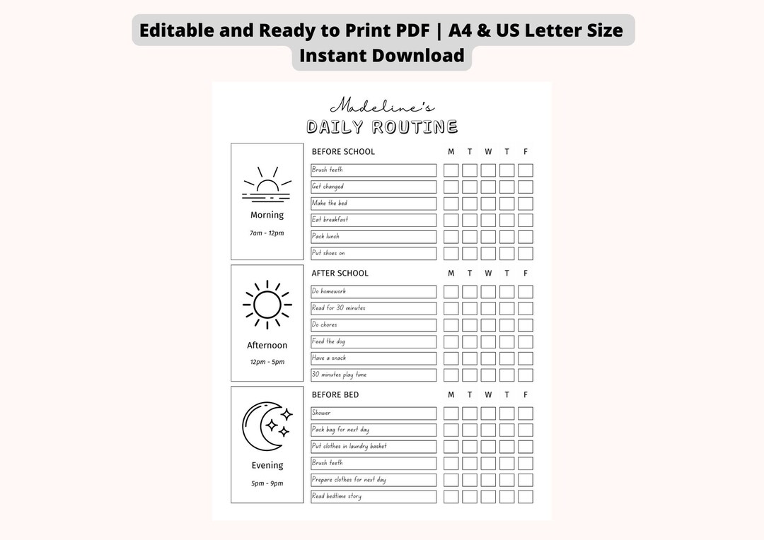 EDITABLE Kids Daily Checklist | Kids Routine Checklist | Daily Routine ...