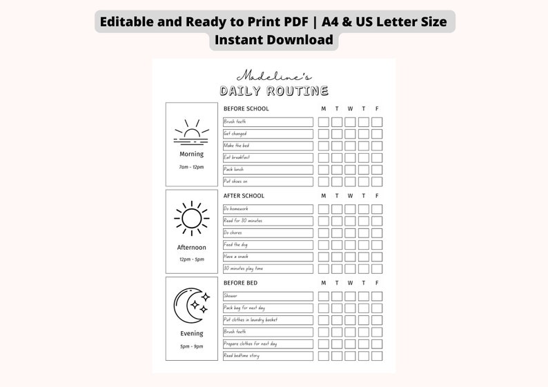 EDITABLE Kids Daily Checklist | Kids Routine Checklist | Daily Routine ...
