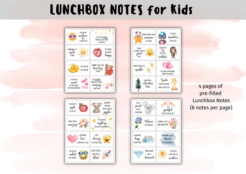 32 Printable Lunchbox Notes for Kids, Lunch Box Notes, Positive ...