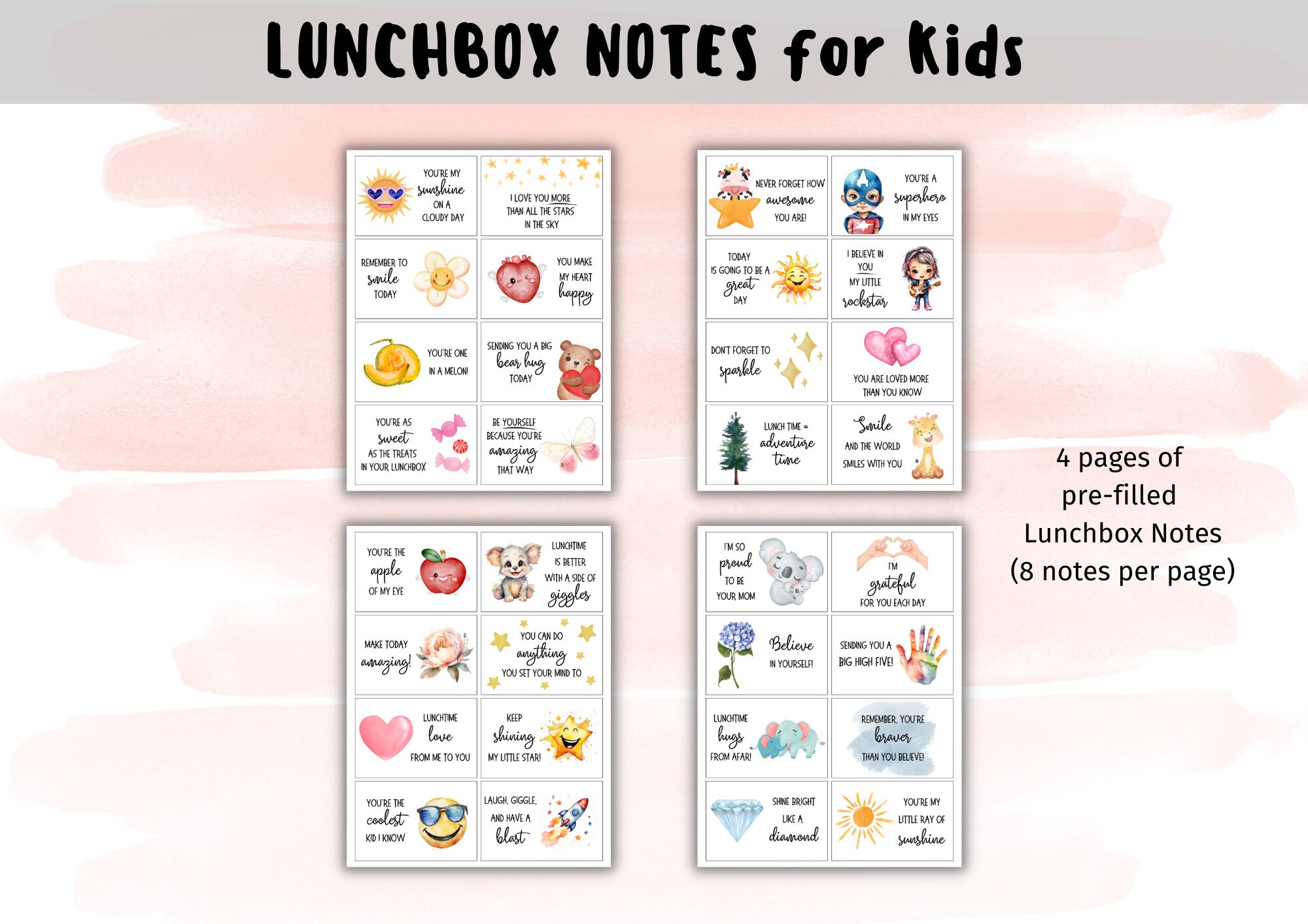 32 Printable Lunchbox Notes for Kids, Lunch Box Notes, Positive ...