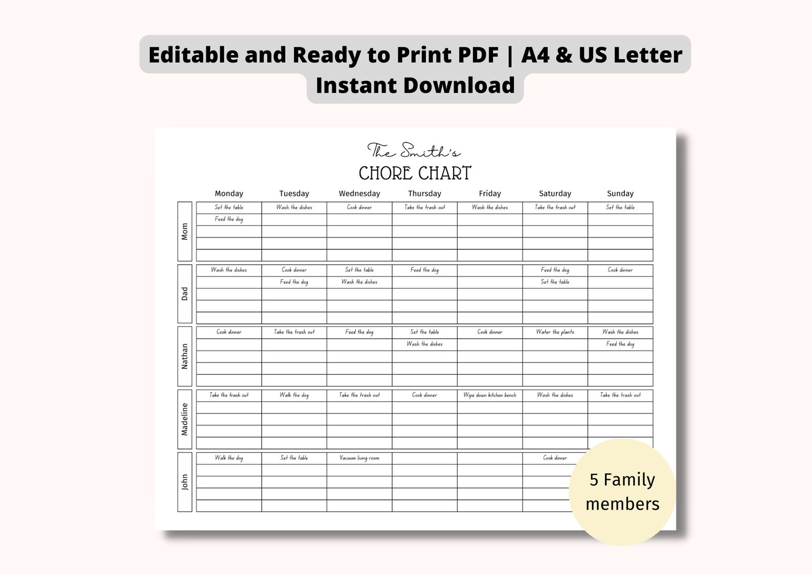 EDITABLE Family Chore Chart | Cleaning Schedule | Responsibility Chart ...