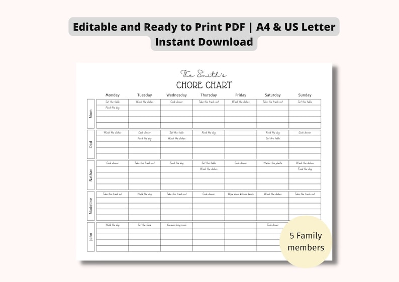 EDITABLE Family Chore Chart | Cleaning Schedule | Responsibility Chart ...