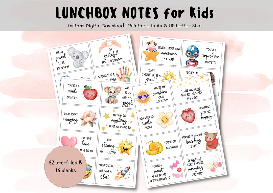 32 Printable Lunchbox Notes for Kids, Lunch Box Notes, Positive ...