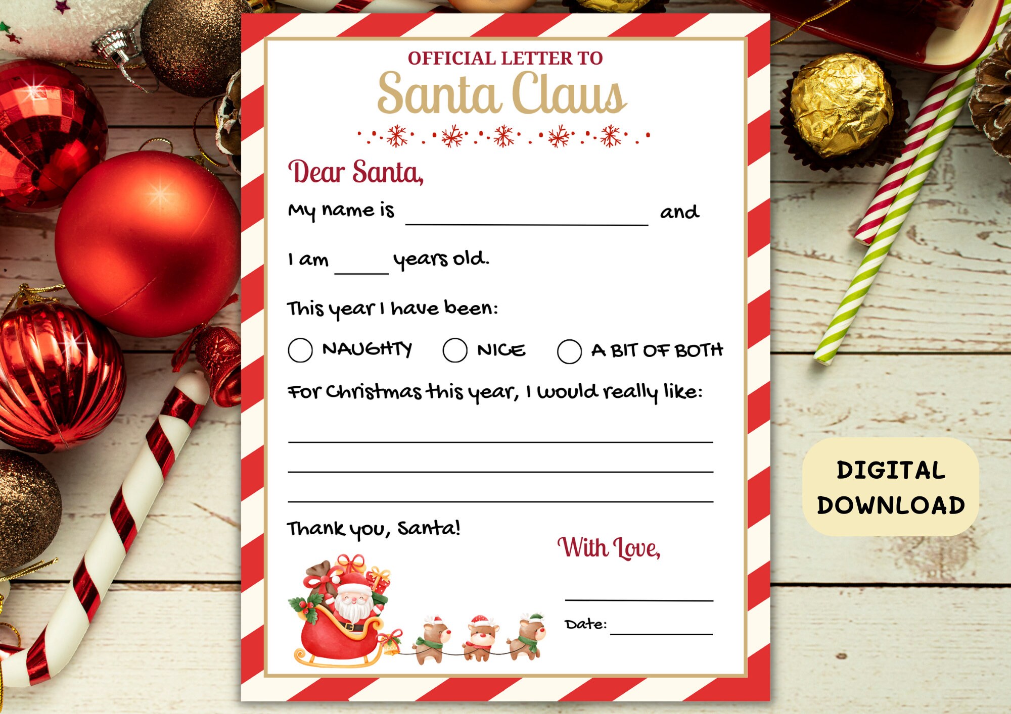 Letter to Santa PRINTABLE, Santa Letter, Kids Letter to Santa ...