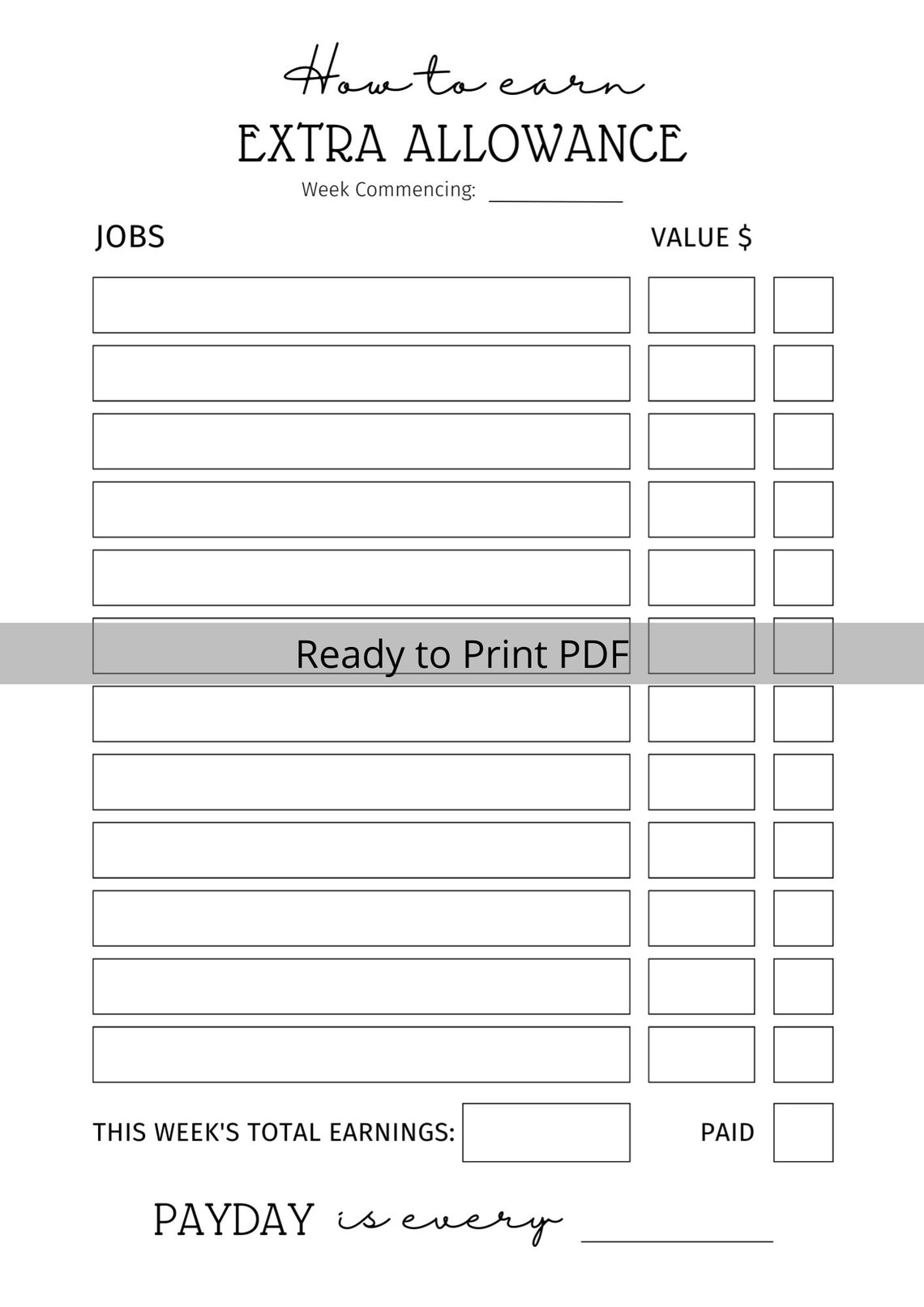 EDITABLE Allowance Chore Chart - Minimalist | How to Earn Money ...