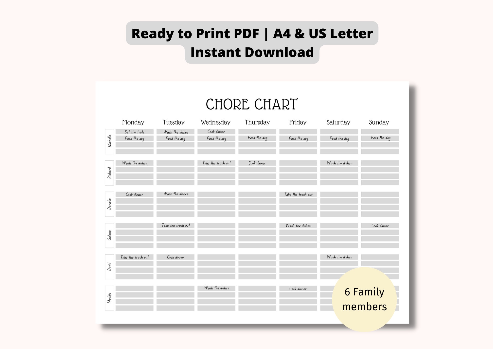PRINTABLE Family Chore Chart | Household Family Organisation | Daily ...