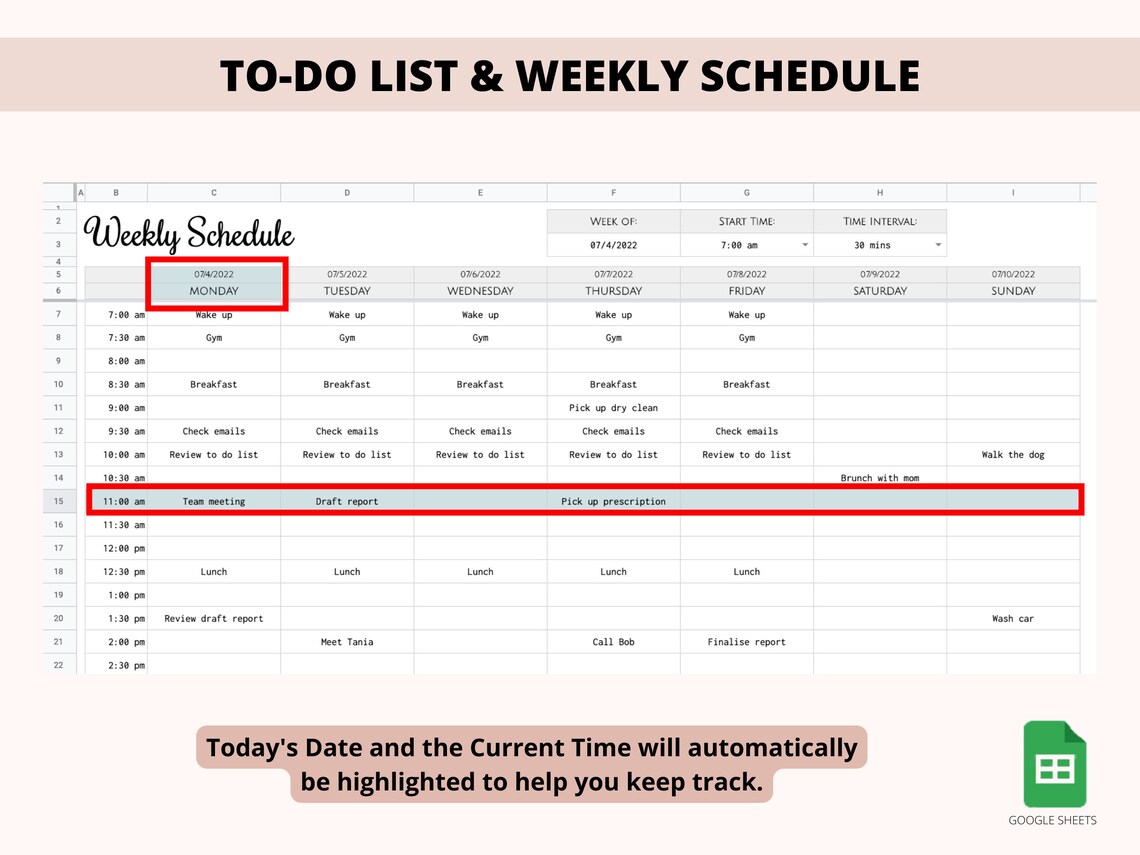 To Do List and Weekly Schedule Google Sheets Daily Schedule to Do List ...