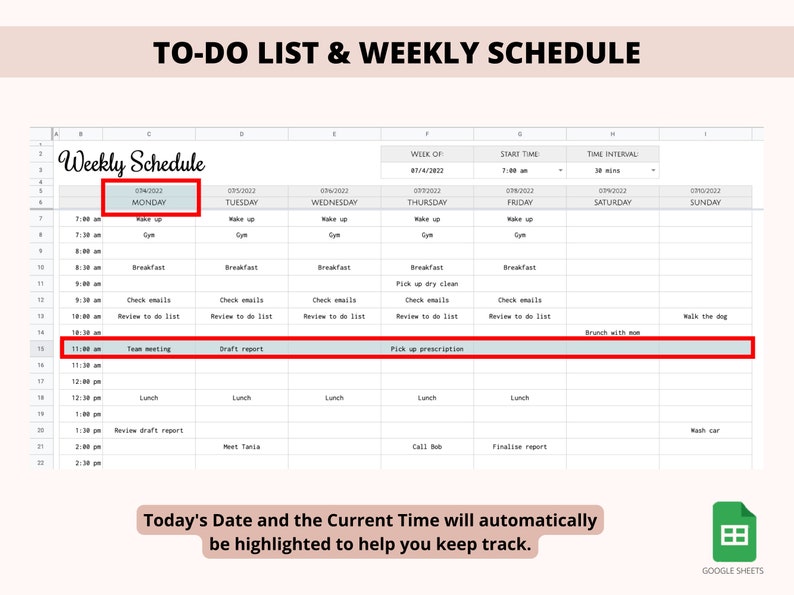 To Do List and Weekly Schedule Google Sheets Daily Schedule to Do List ...