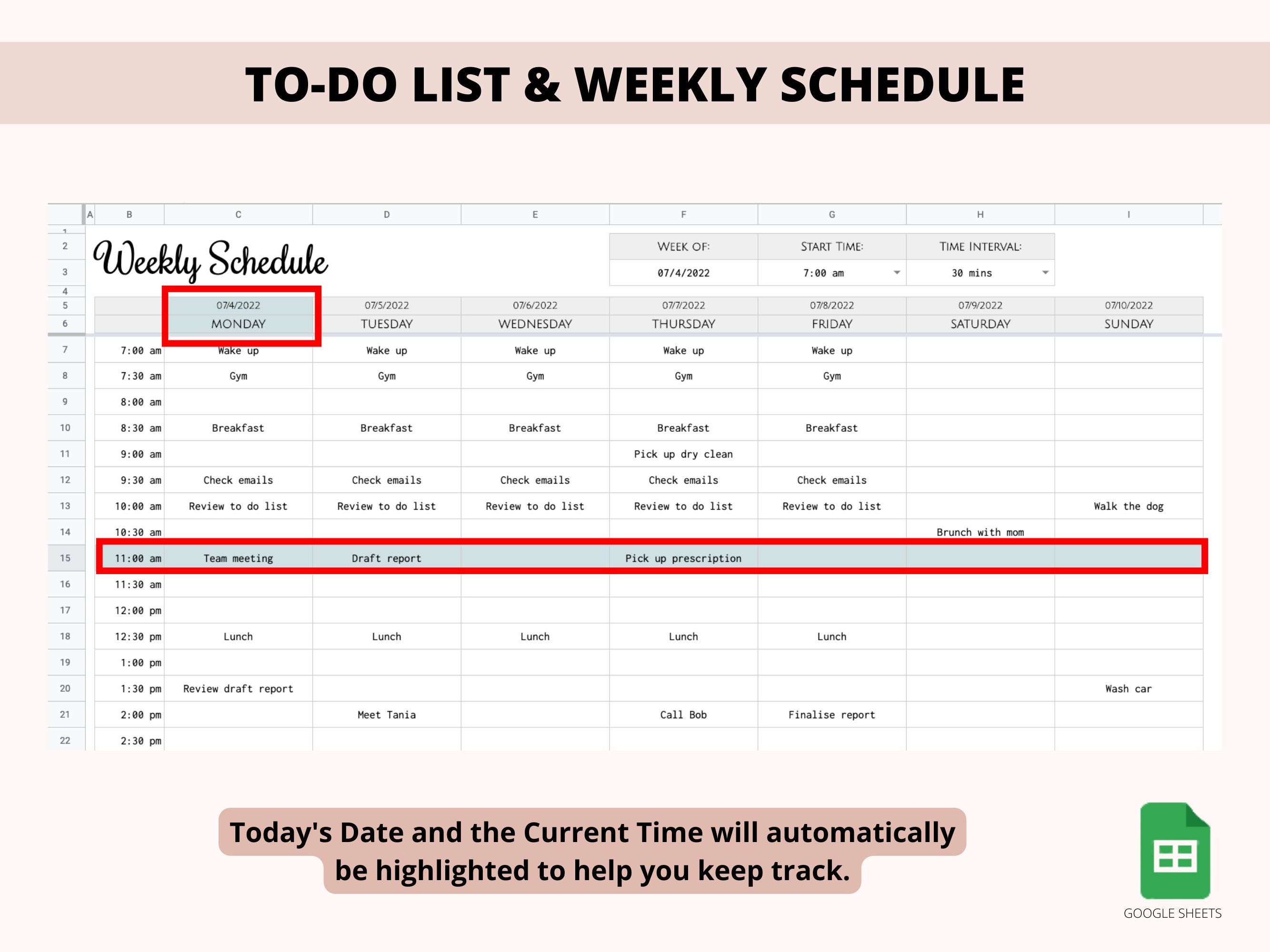 To Do List and Weekly Schedule Google Sheets Daily Schedule to Do List ...