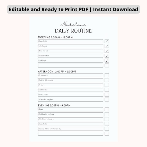 EDITABLE Daily Kids Routine Checklist Kids Daily Checklist - Etsy