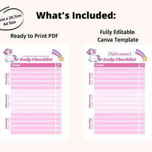 EDITABLE Kids Daily Checklist - Unicorn | Kids Routine Checklist ...