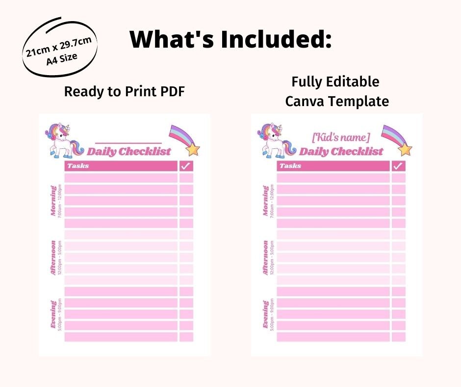 EDITABLE Kids Daily Checklist - Unicorn | Kids Routine Checklist ...