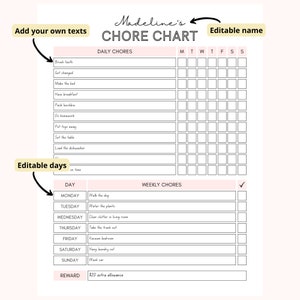 EDITABLE Daily & Weekly Chore Chart for Teens | Kids Chore Chart ...
