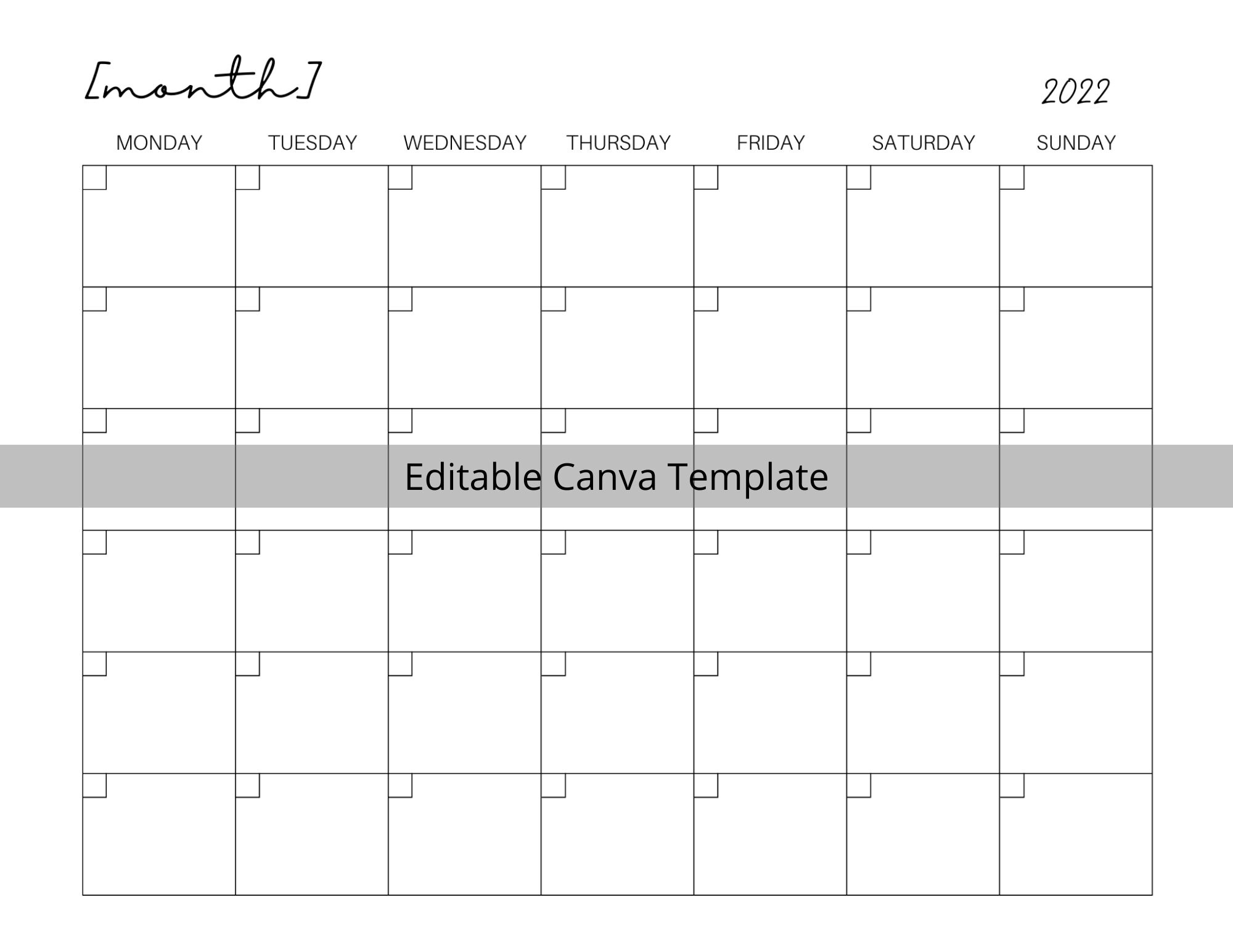 EDITABLE Undated Monthly Planner Landscape Minimalist Printable Monthly ...