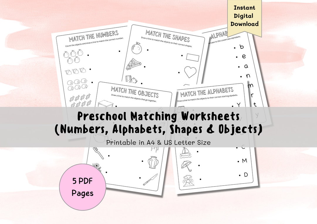 Preschool Matching Worksheets, Numbers, Shapes, Alphabets, Objects ...
