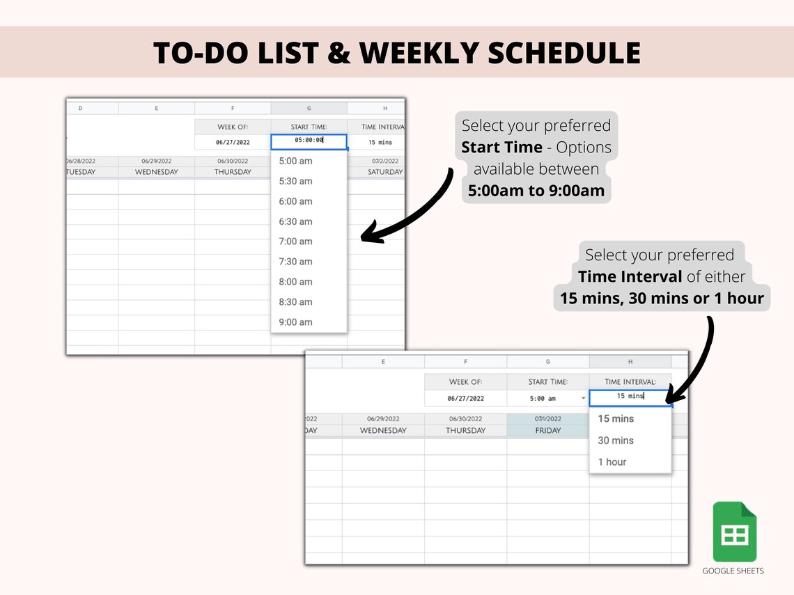 To Do List and Weekly Schedule Google Sheets Daily Schedule to Do List ...