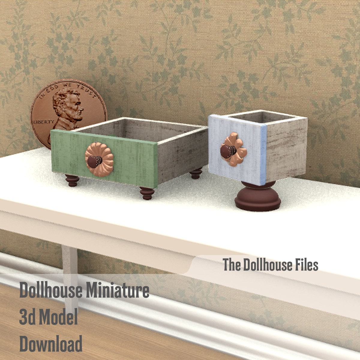 3D Printer STL File Drawer Pedestal Riser Decor Shelf Dollhouse ...