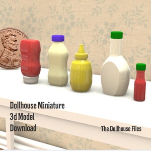 STL File Condiment Bottles 1:12 Dollhouse Miniature Kitchen Food 3D ...
