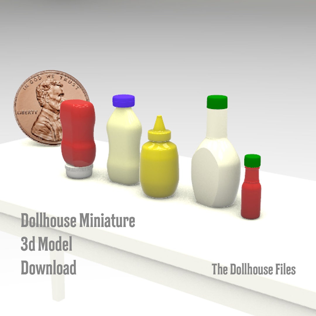 STL File Condiment Bottles 1:12 Dollhouse Miniature Kitchen Food 3D ...