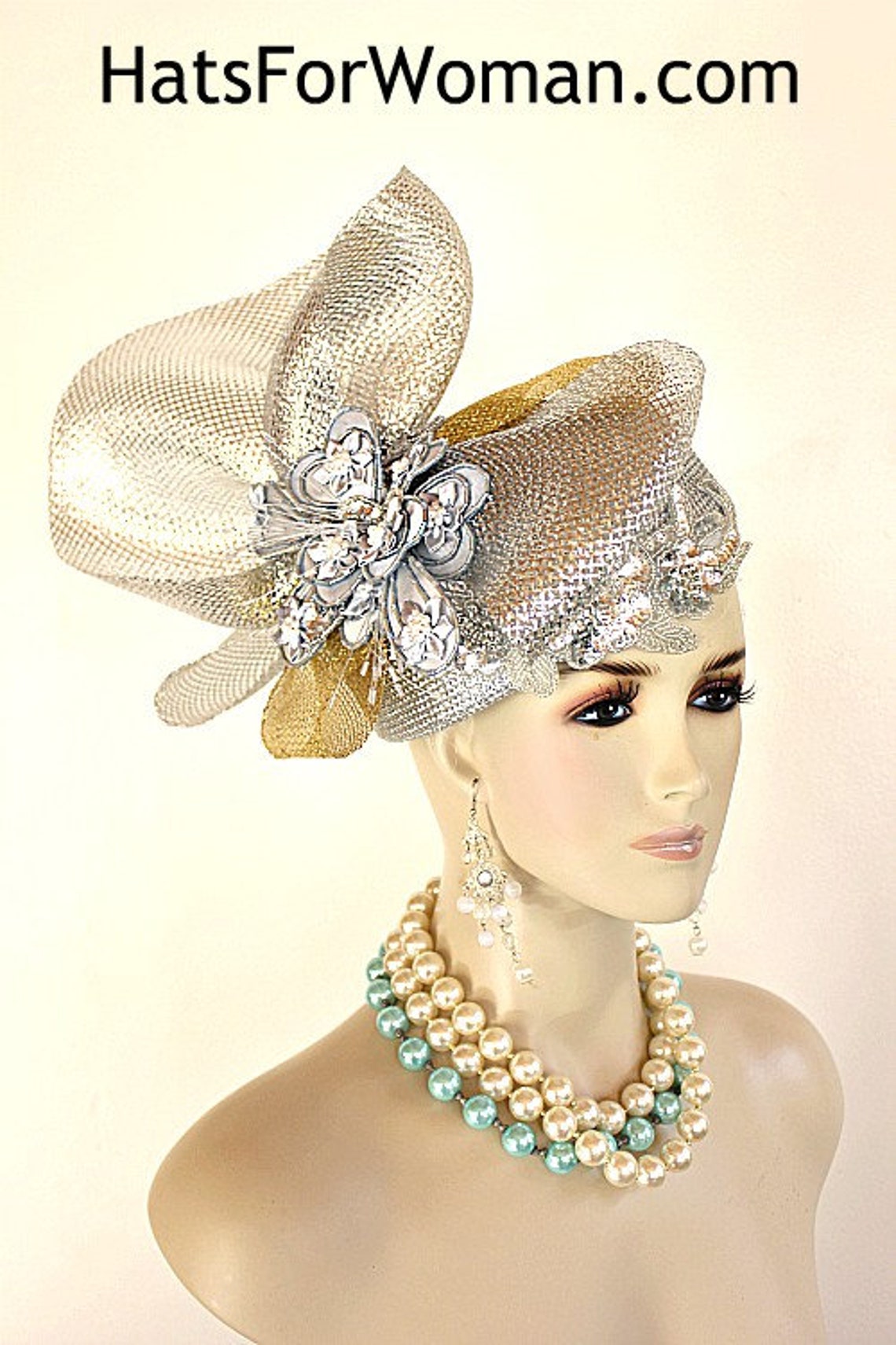 Designer Hats for Women, Metallic Silver Grey Gold Designer Pillbox ...