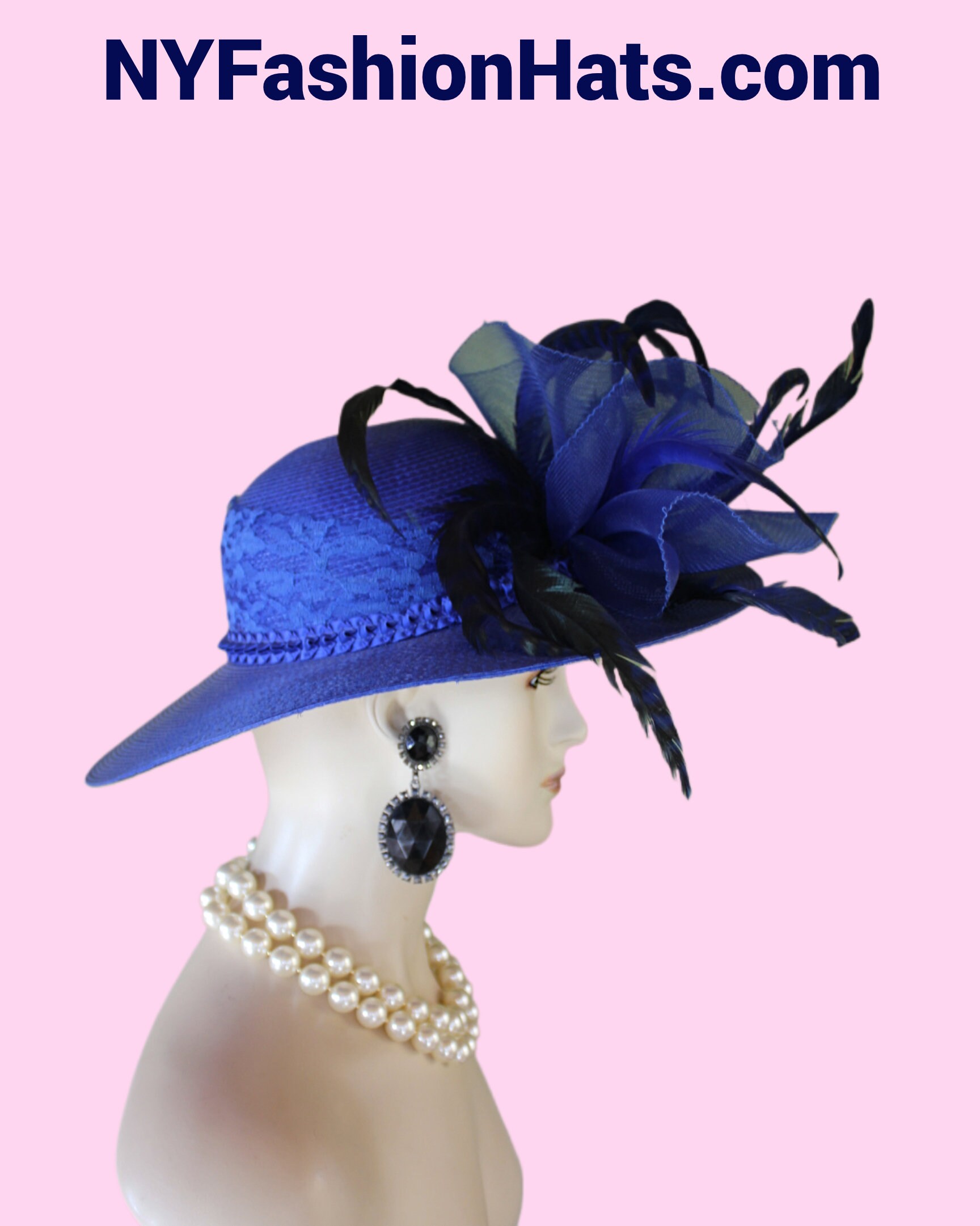 Royal Blue Formal Large Brim Dress Hat, Avant Garde Hats, Haute Couture ...