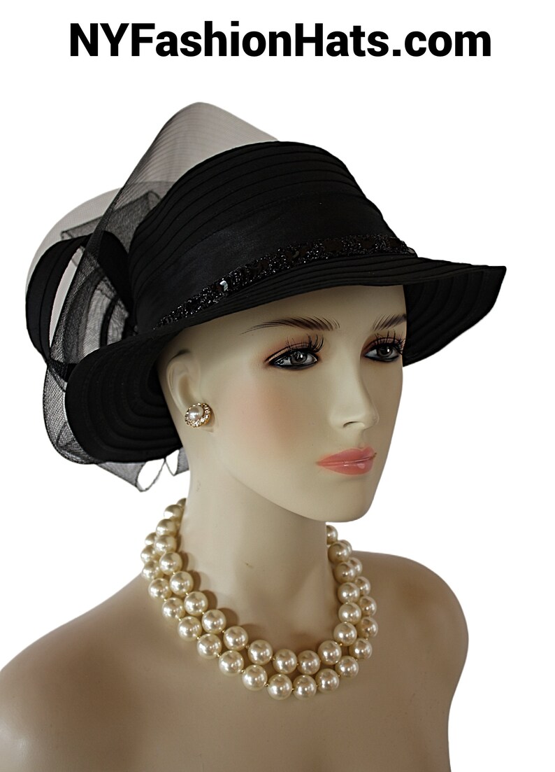 Black Small Brim Satin Haute Couture Hat Women, Formal Wedding Dress ...