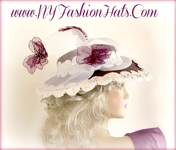 Ladies Eggplant Purple Satin Hat Butterflies Fashion Tea Designer Hats ...