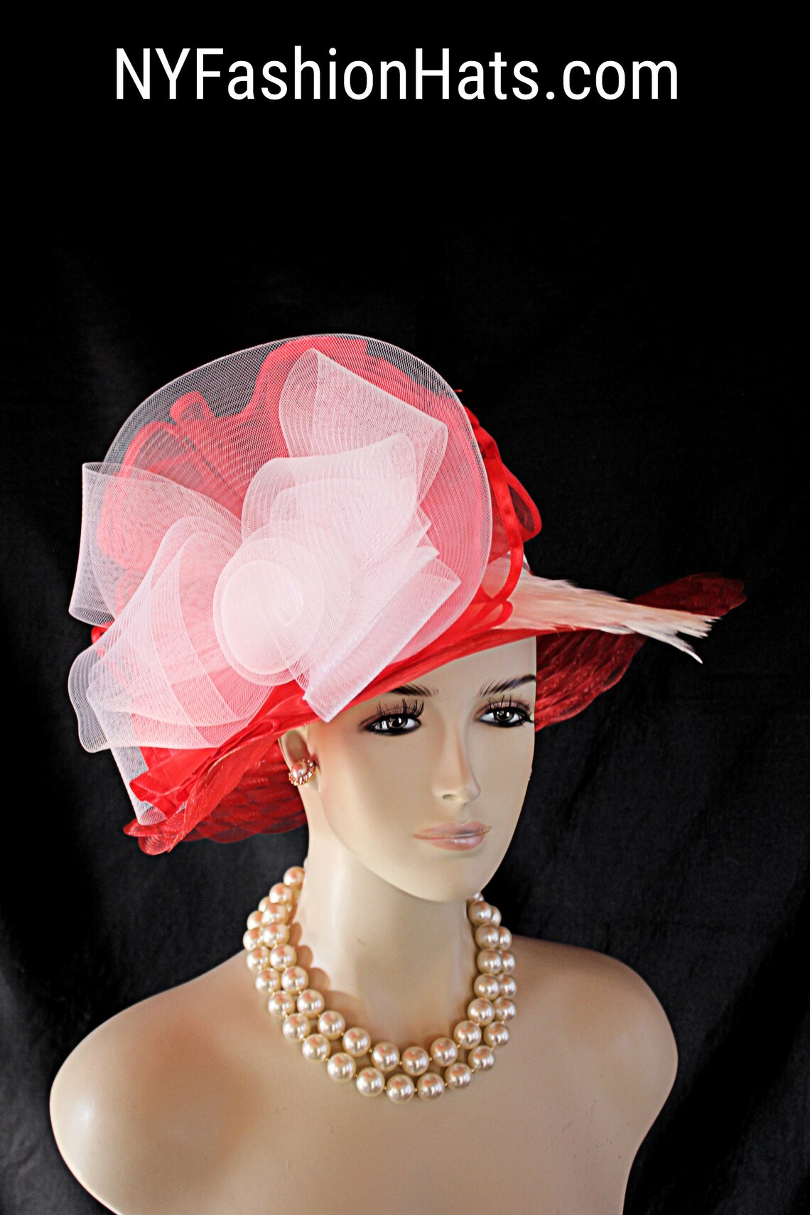Haute Couture Red White Designer Luxury Hat, Women's Fashion Hat, Hats ...