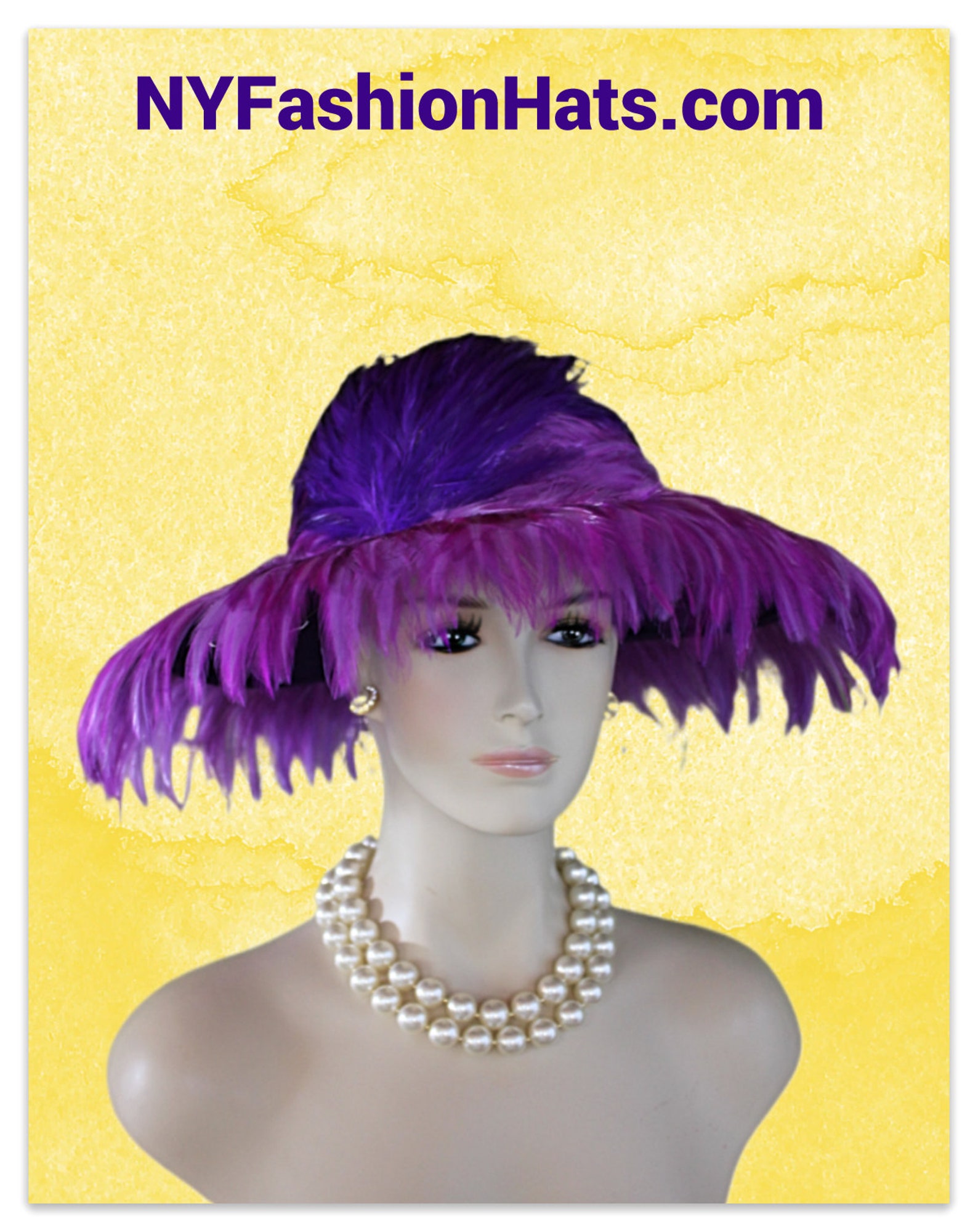 Haute Couture Luxury Winter Wool Designer Hat, Purple Statement Feather ...