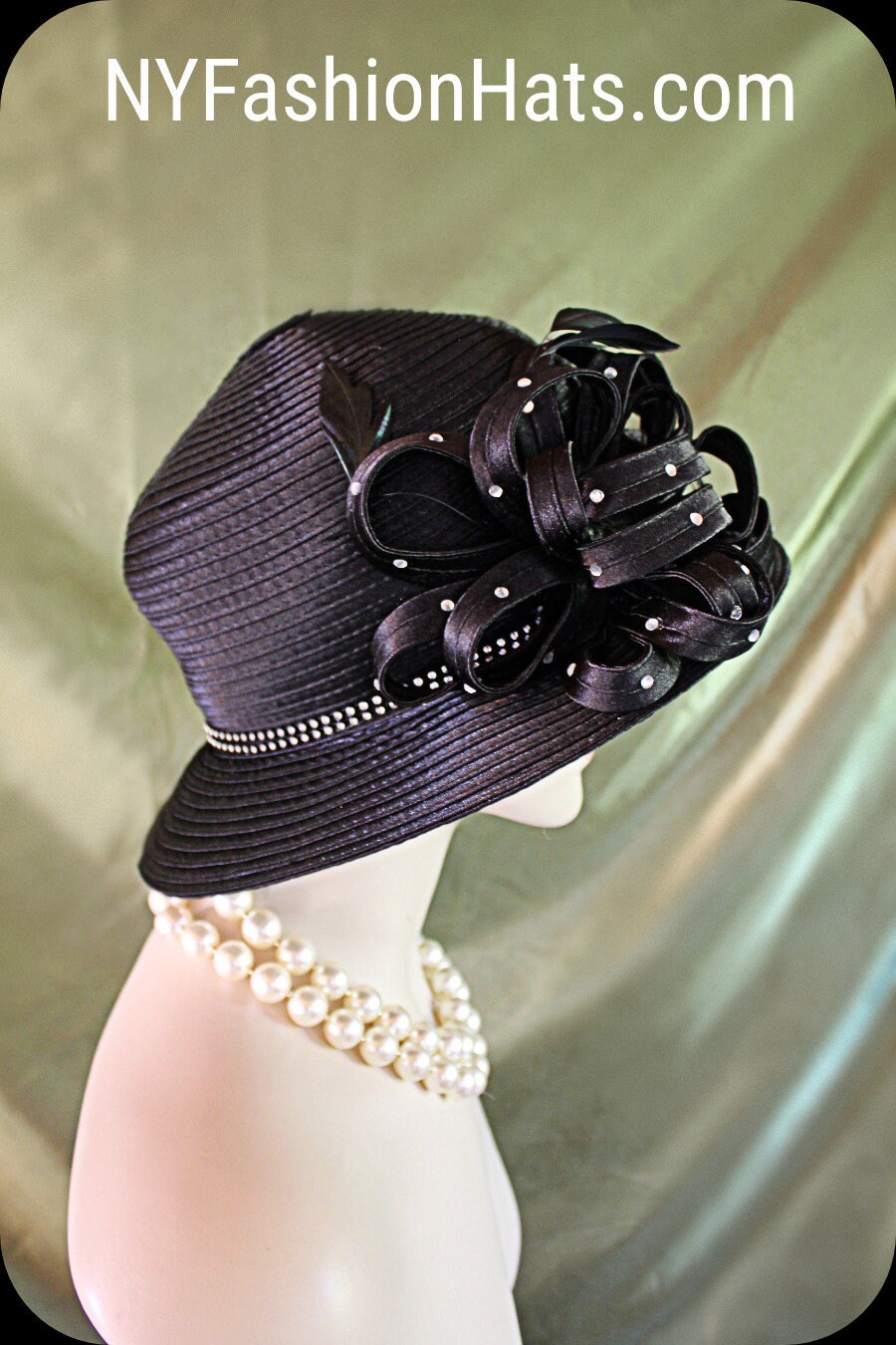 Women's Couture Black Satin Bowler Derby Hat, Formal Designer Wedding ...