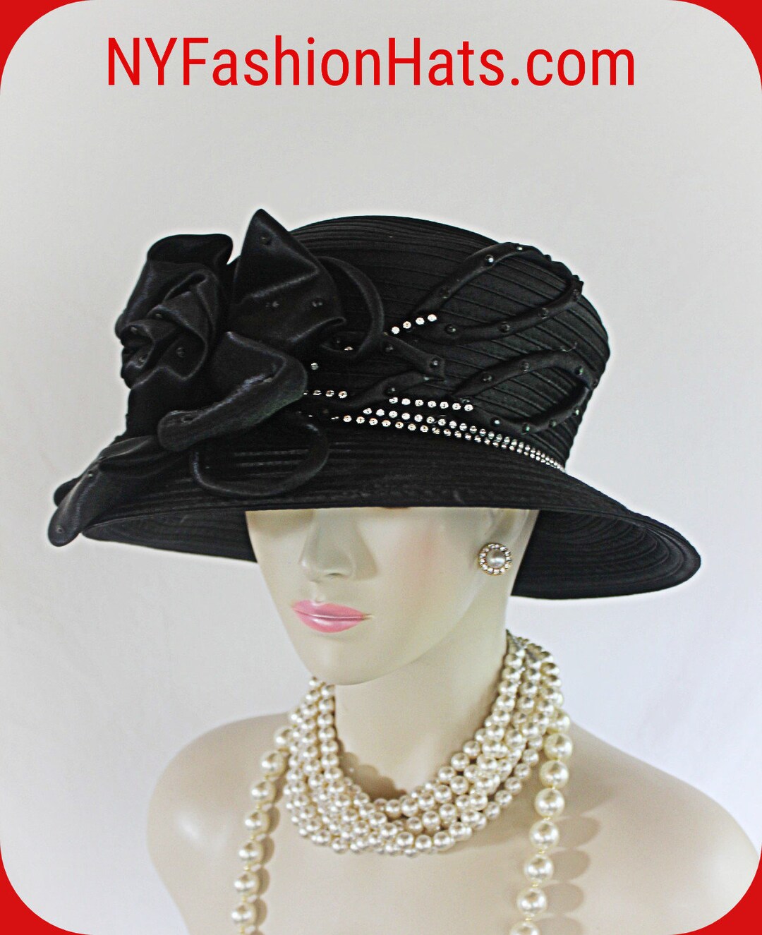Women's Couture Black and White Satin Hat, Formal Designer Wedding Hat ...