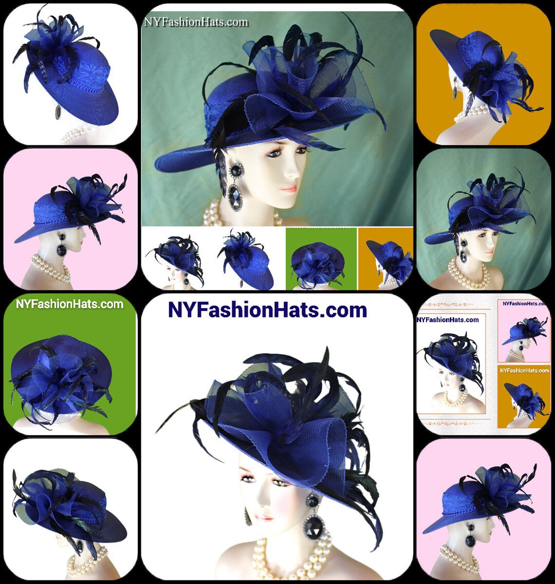 Royal Blue Formal Large Brim Dress Hat, Avant Garde Hats, Haute Couture ...