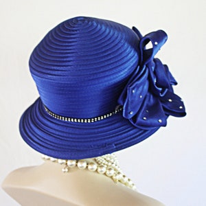 Women's Couture Royal Blue and Black Satin Hat, Formal Designer Wedding ...