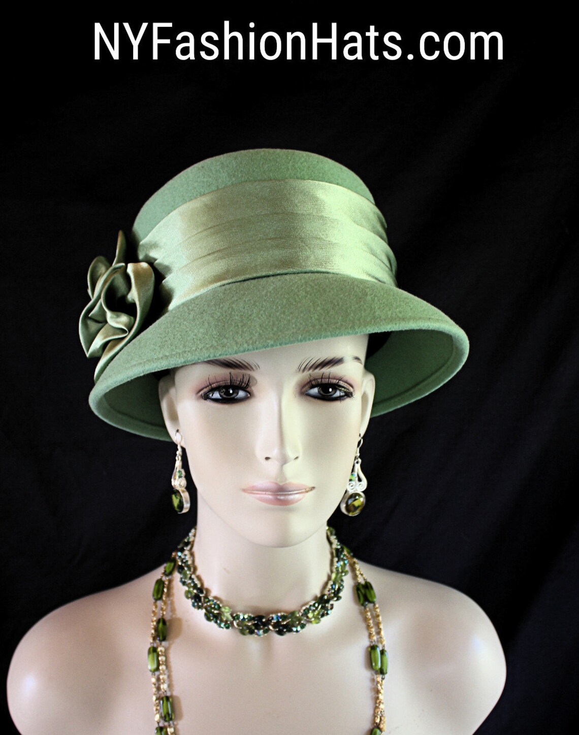 Lime Sage Green Winter Wool Dress Casual Urban Hat, Couture Designer ...