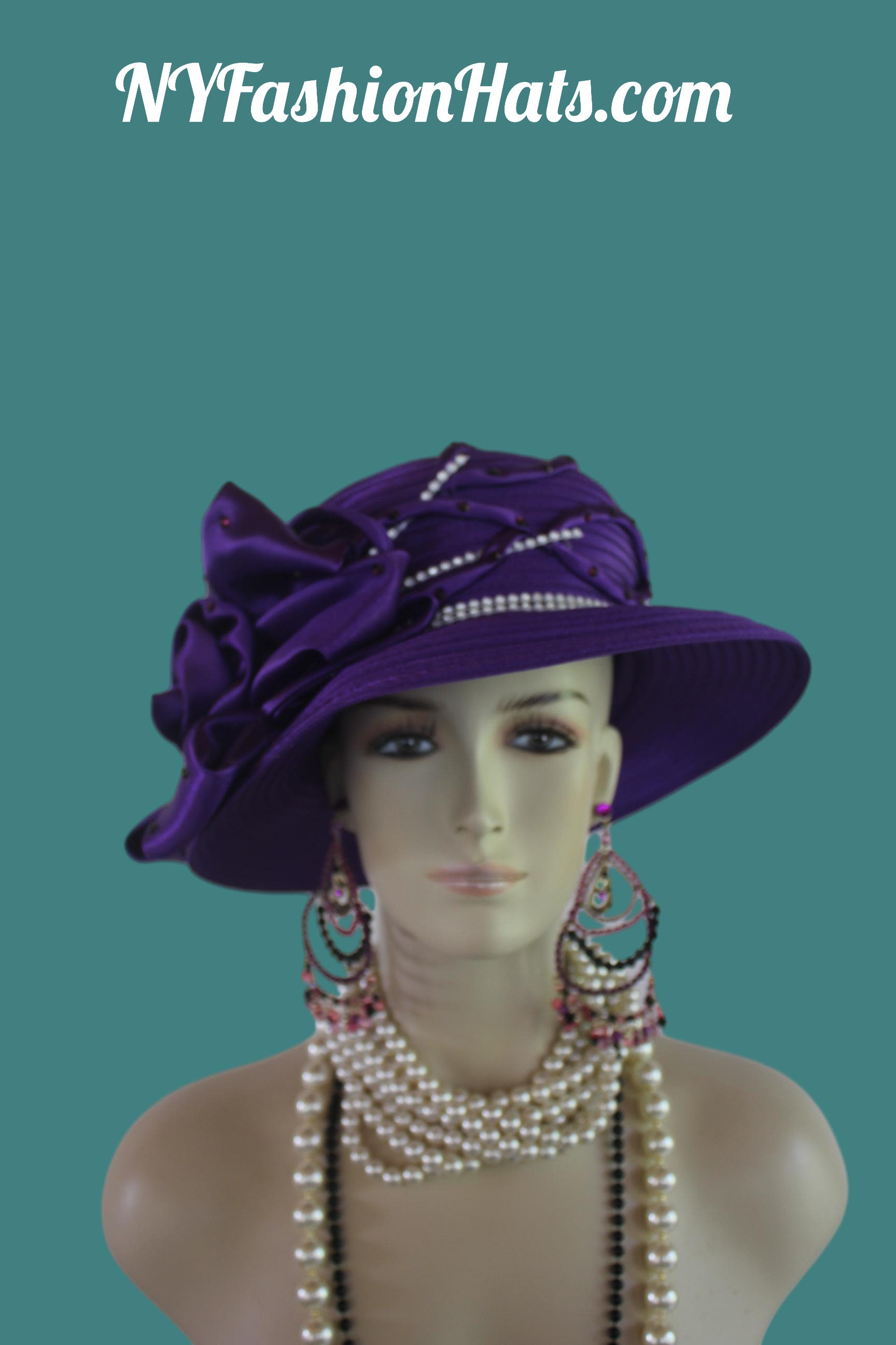 Satin Hat Big Brim Purple White, Haute Couture Designer Hats, NY ...