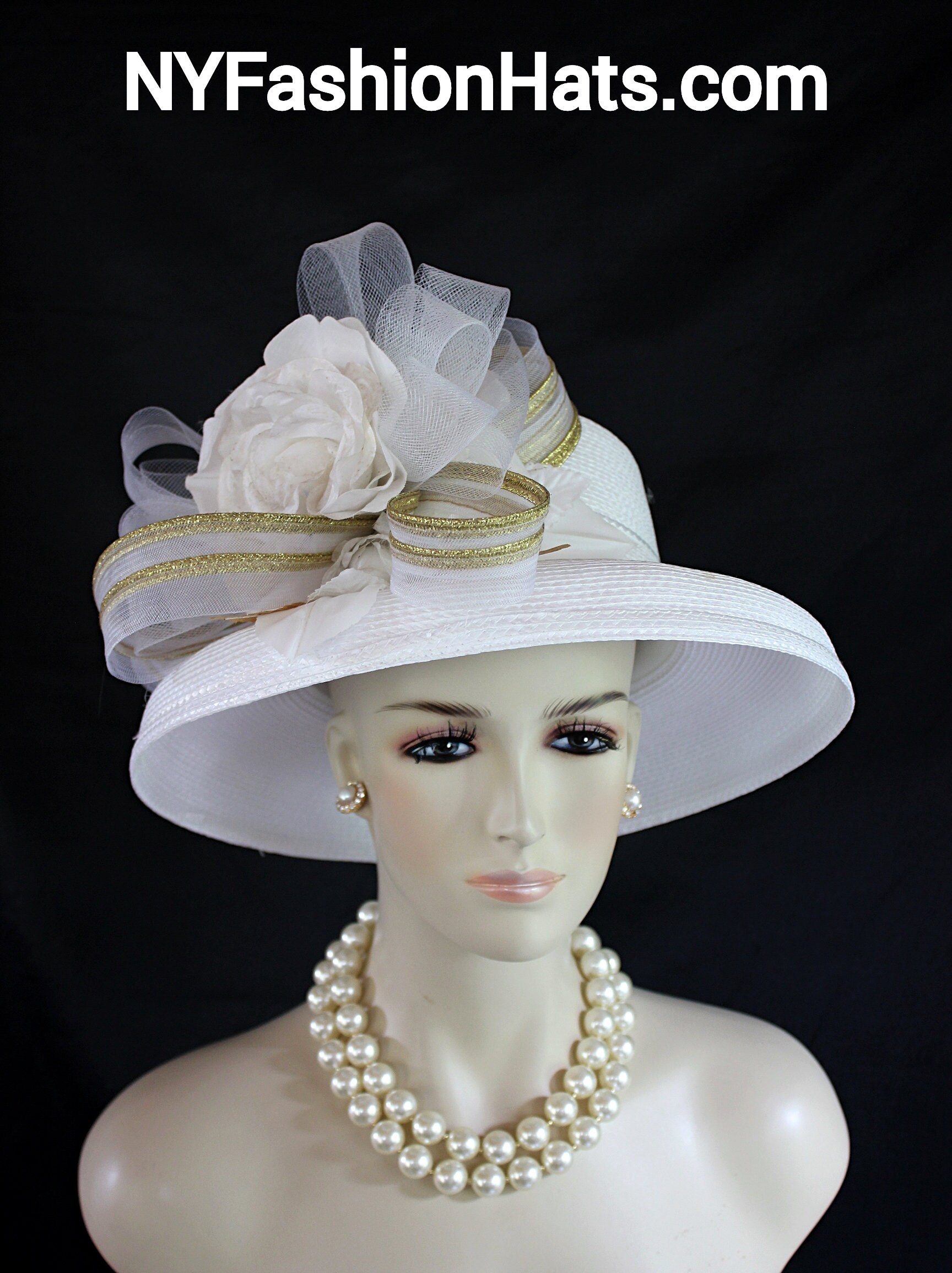 White Metallic Gold Large Brim Dress Hat Avant Garde Formal - Etsy