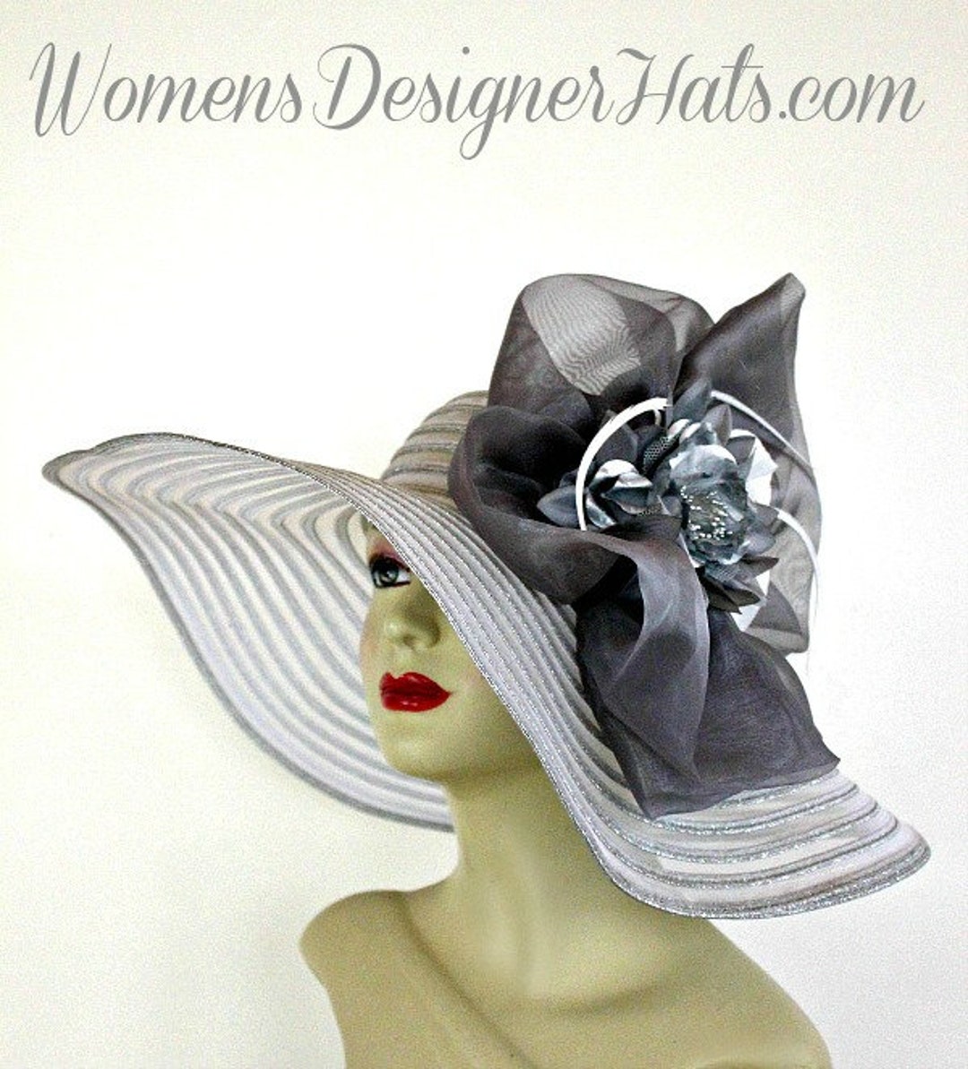 White Metallic Silver Designer Fashion Hat, Dress Wedding Hat, Women's ...