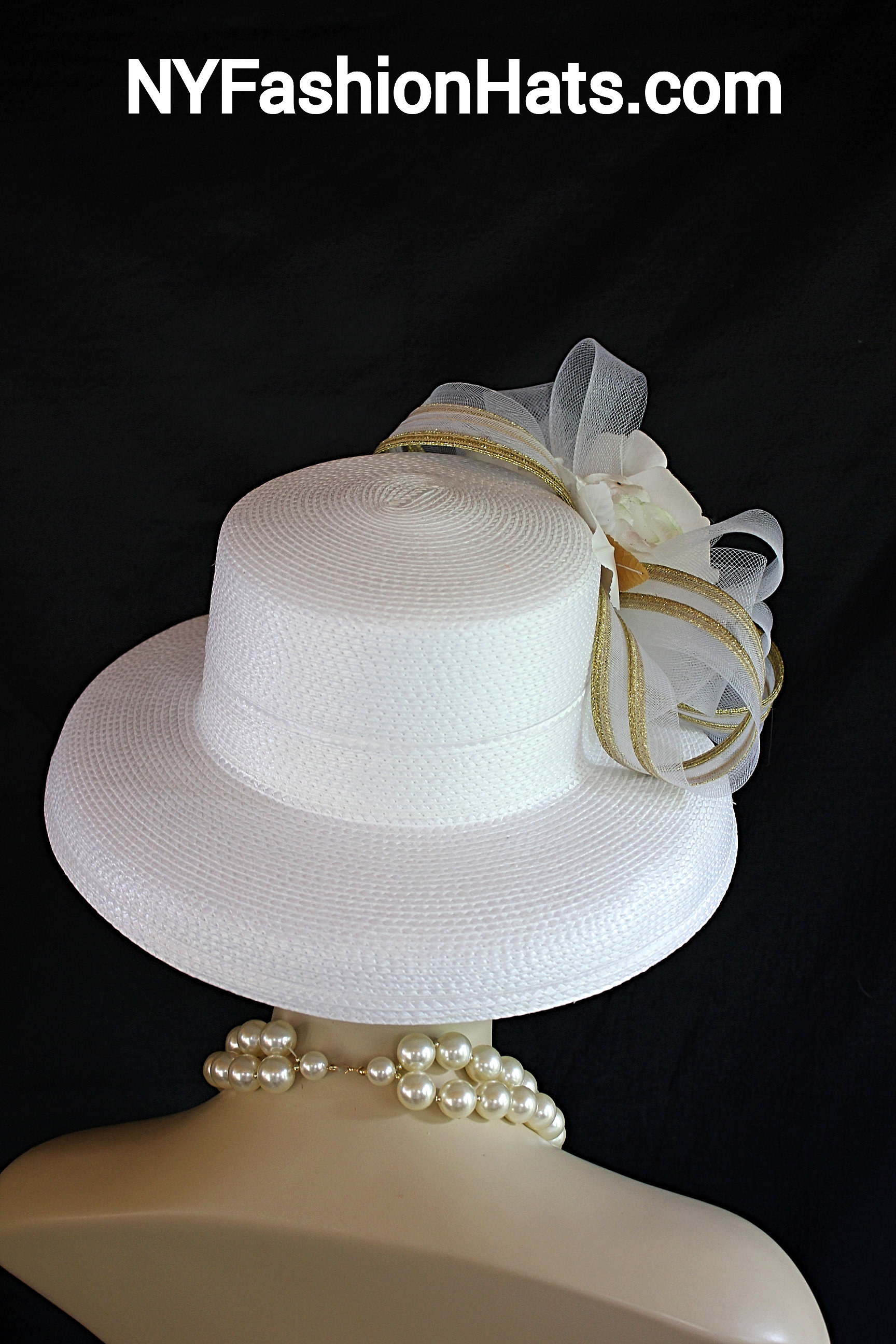 White Metallic Gold Large Brim Dress Hat Avant Garde Formal - Etsy