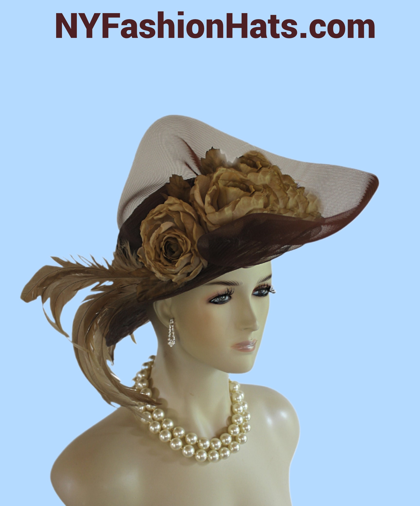 Brown Beige Haute Couture Small Brim Hat Women Formal Avant - Etsy